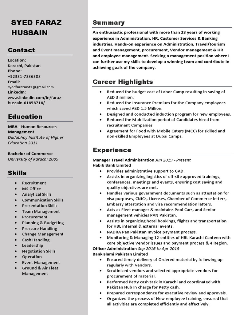 Faraz Hussain Updated Resume 06-07-2022 | PDF | Recruitment | Human Resources