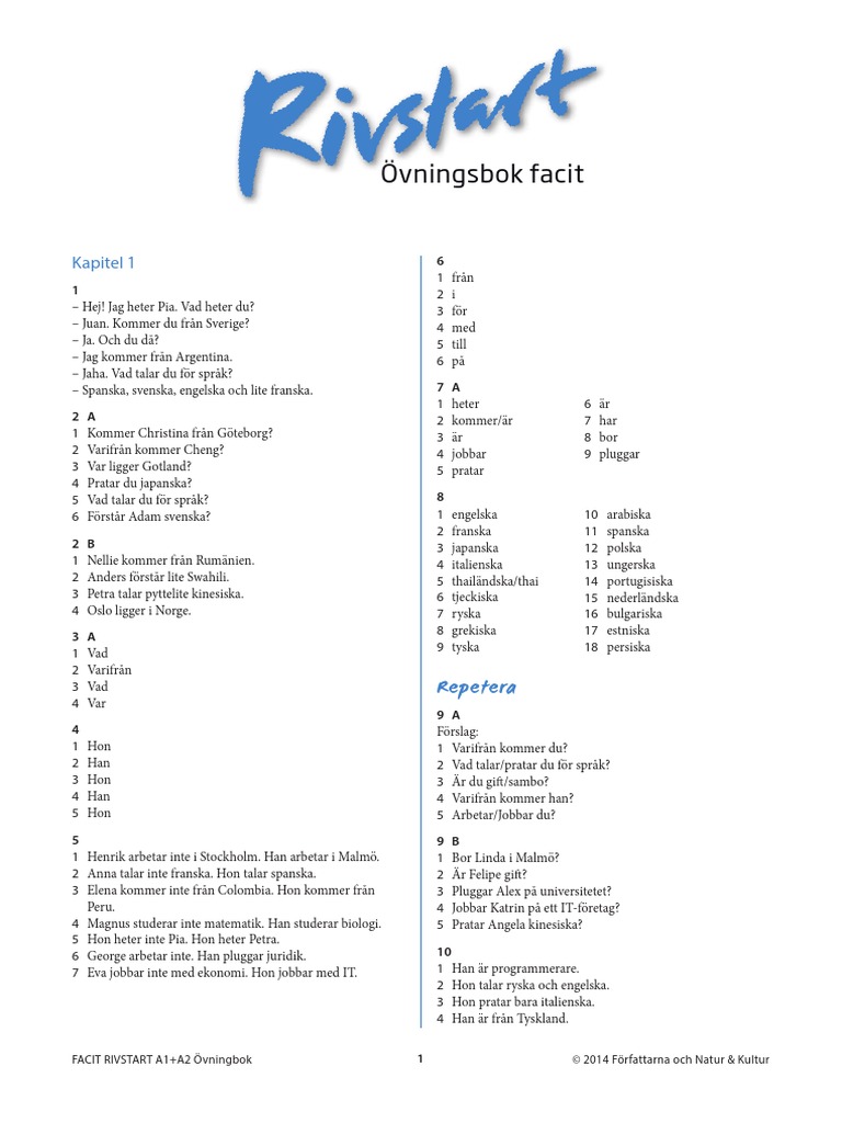 Facit Ovningsbok Rivstarta1 A PDF | PDF