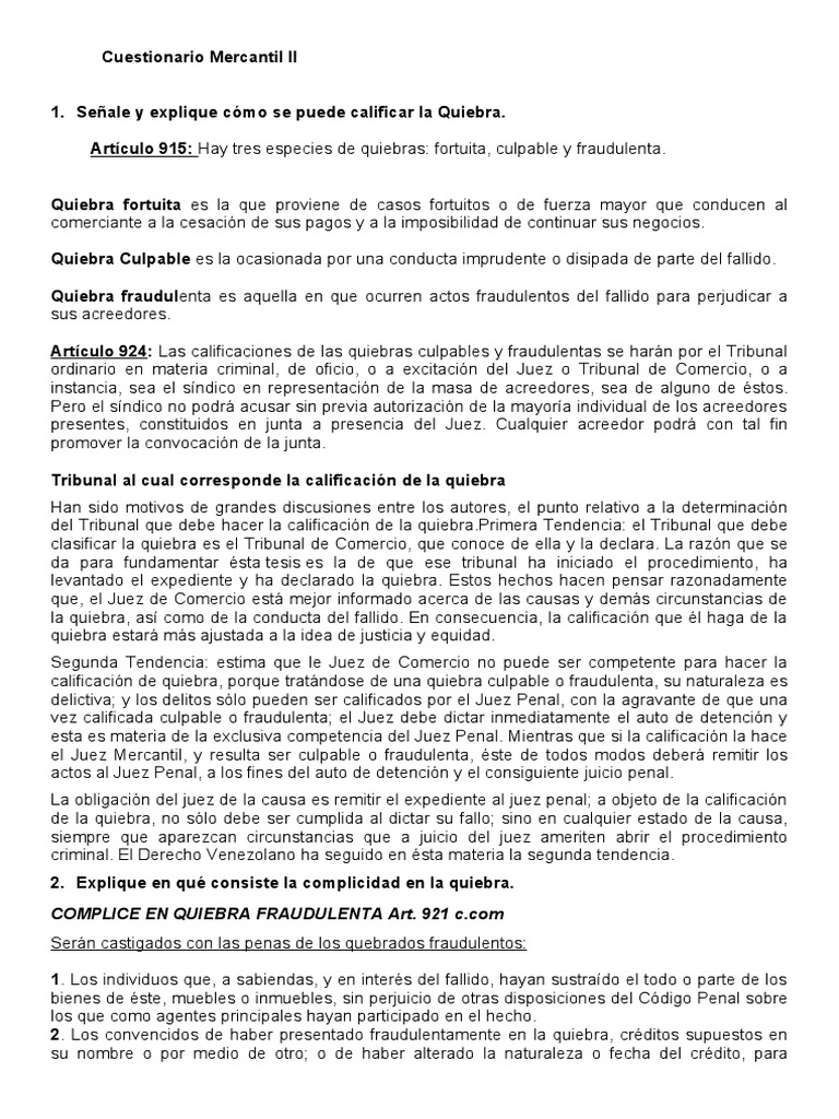 Calificación y Procedimiento de Quiebra | PDF | Bancarrota | Liquidación