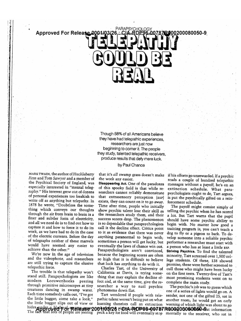 CIA-RDP96-00787R000200080050-9 Telepathy Could Be Real | PDF
