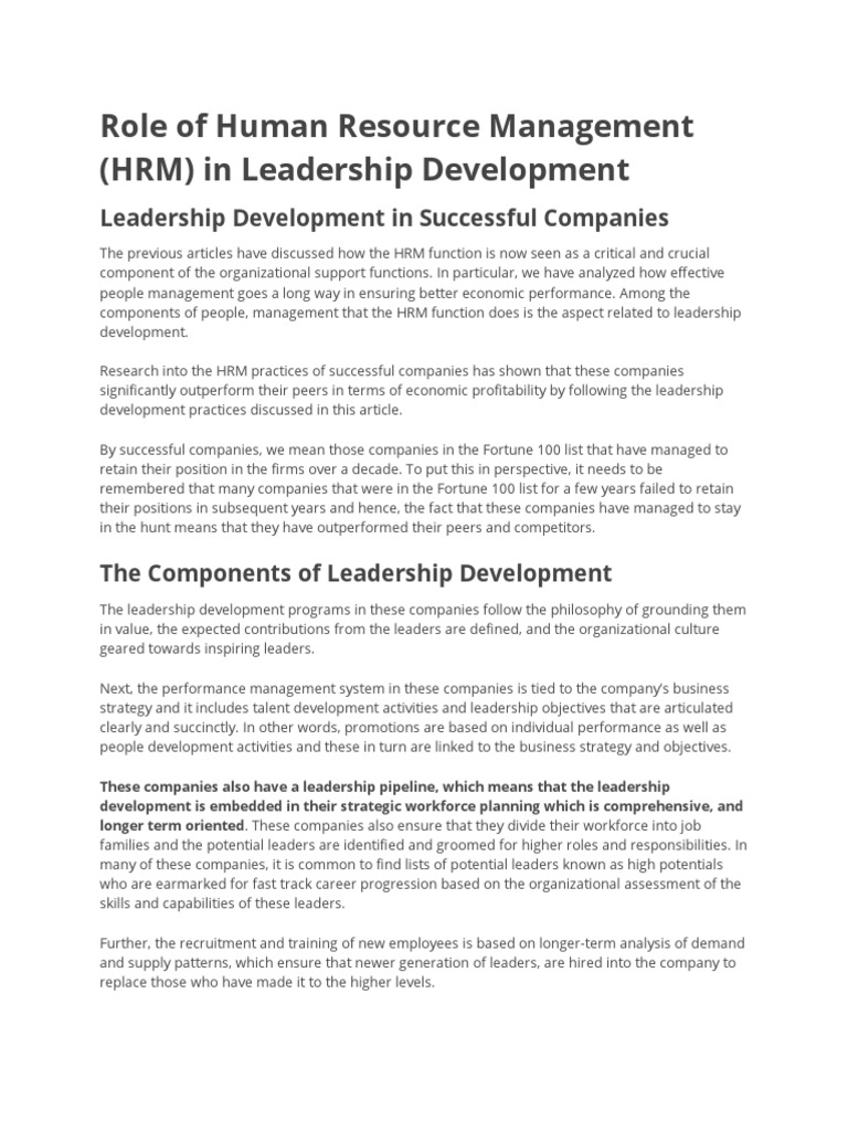 HRM's Role in Leadership Development | PDF | Human Resource Management ...