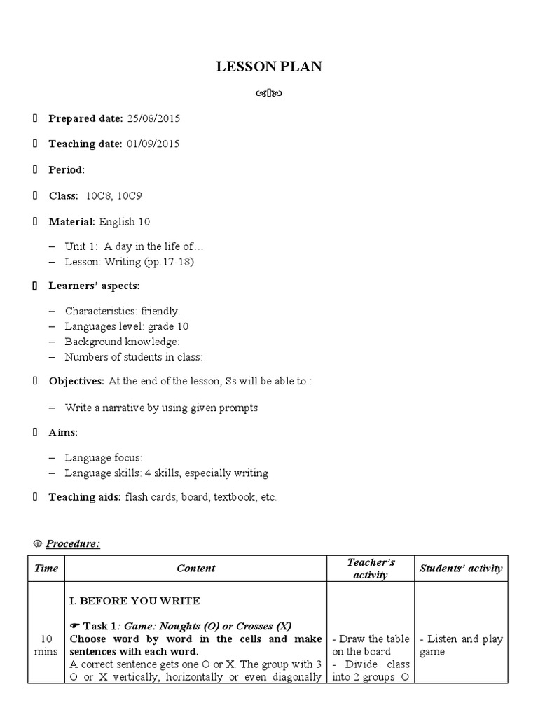 U1 - Writing | PDF | Teachers | Lesson Plan