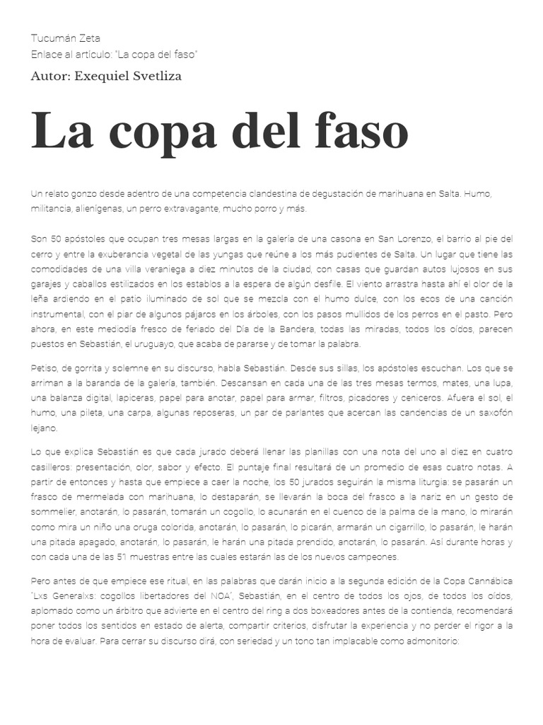 Tucumán Zeta - Artículo - La Copa Del Faso | PDF | Cannabis (Droga)