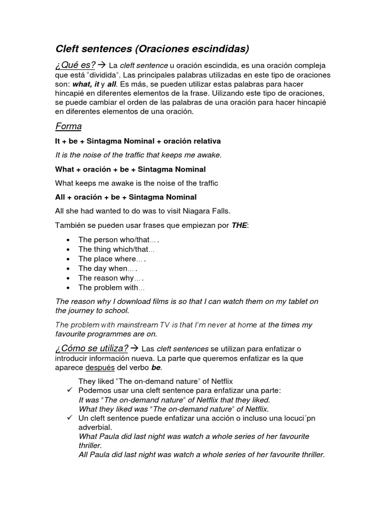 Cleft Sentences PDF | PDF