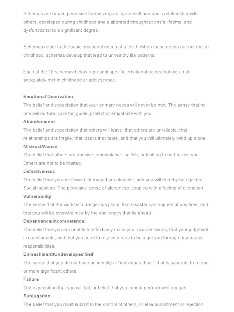 eINFOSHEET - List of 18 SCHEMAS PDF | PDF | Schema (Psychology ...