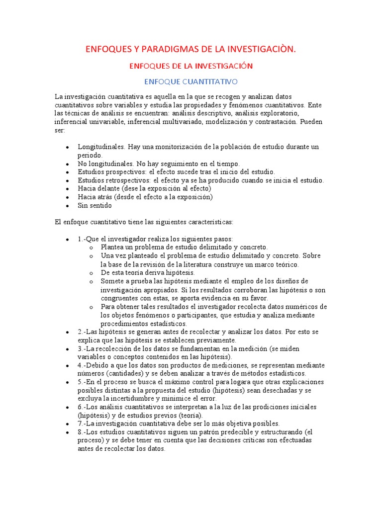 Enfoques y Paradigmas de La Investigaciòn | PDF | Investigación ...