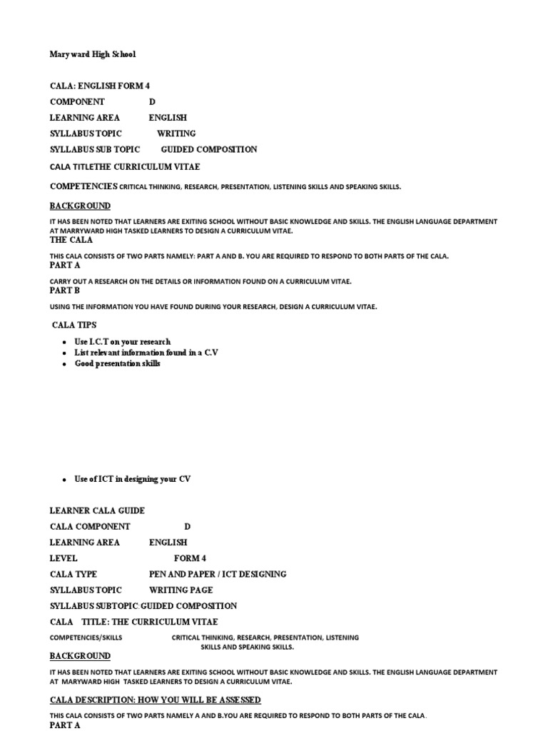 CALA ENGLISH D The Curriculum Vitae | PDF | Curriculum | Educational Technology