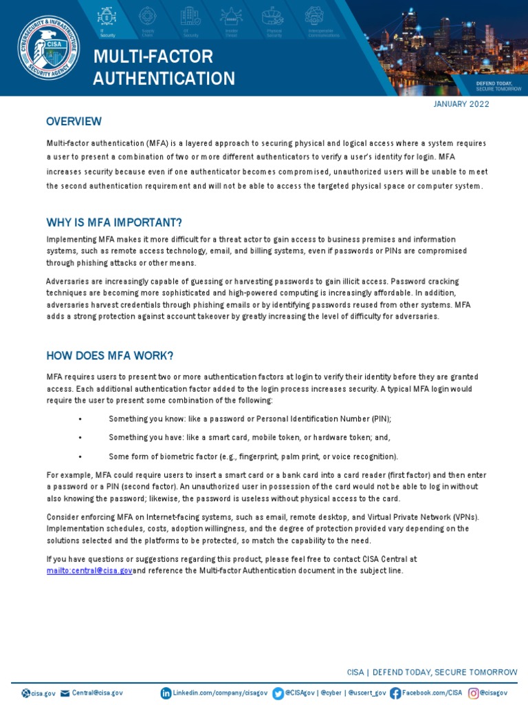 MFA Fact Sheet Jan22 508 PDF | PDF | Password | Authentication
