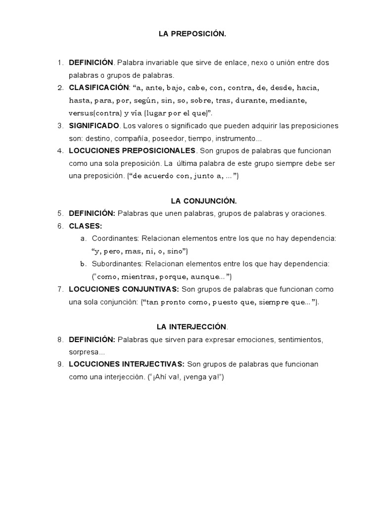 Esquema de Preposiciones, Conjunciones e Interjecciones. | PDF ...