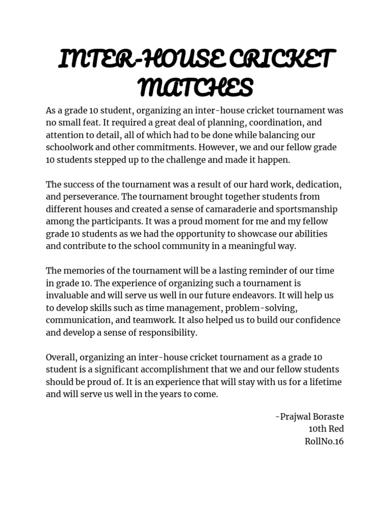 Inter-House Cricket Matches | PDF
