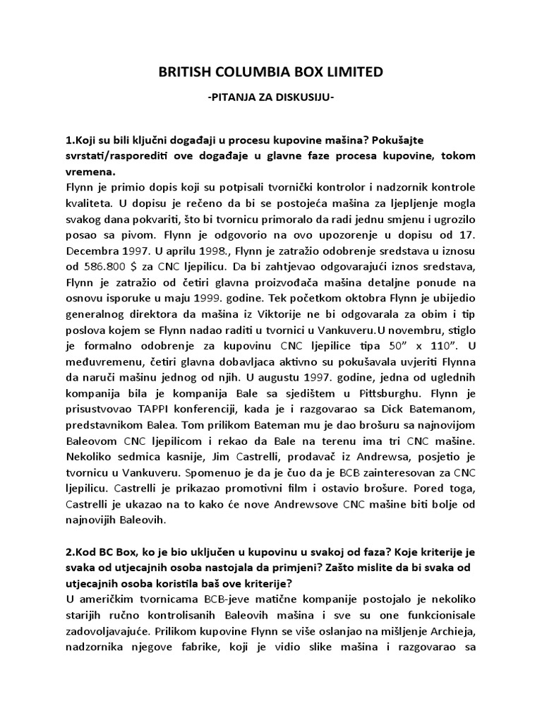 BRITISH COLUMBIA BOX LIMITED-analiza Slucaja | PDF