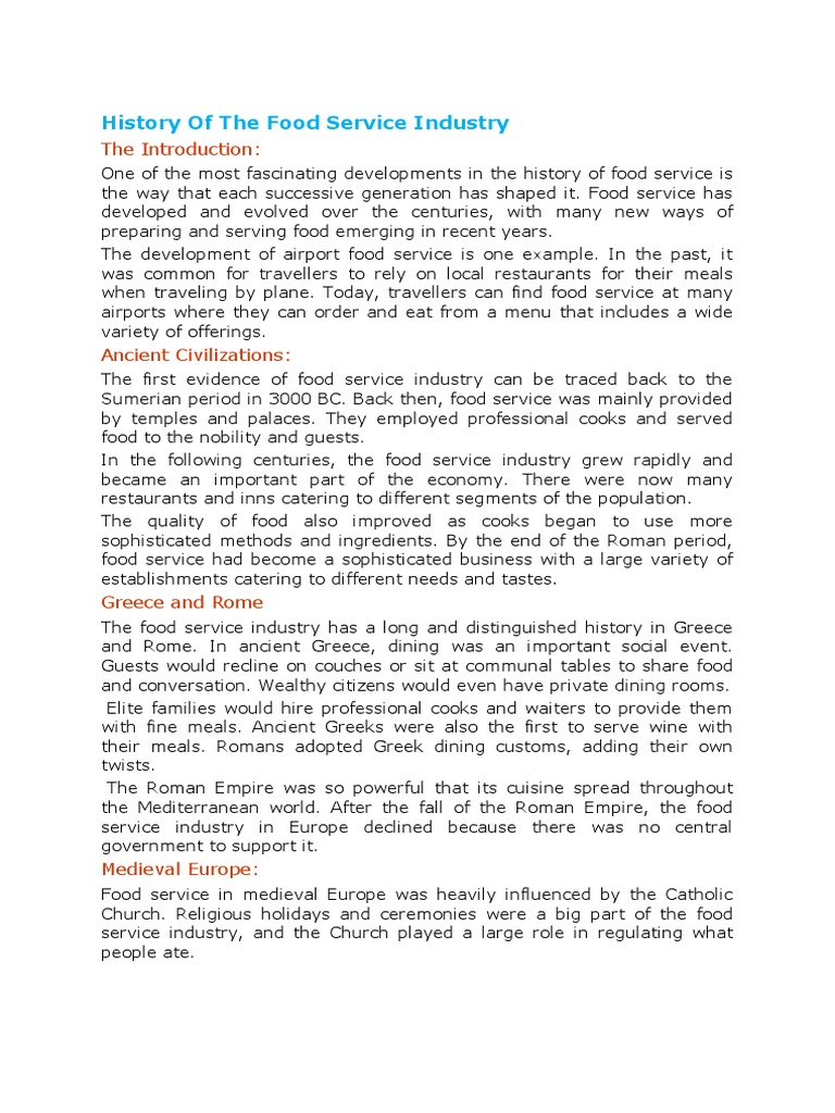 History of Food Service | PDF | Restaurants | Foodservice