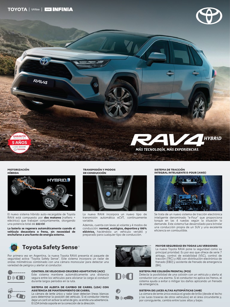 Ficha Tecnica Toyota Rav4 2022 PDF | PDF | Vehículo Híbrido Eléctrico | Vehículo híbrido