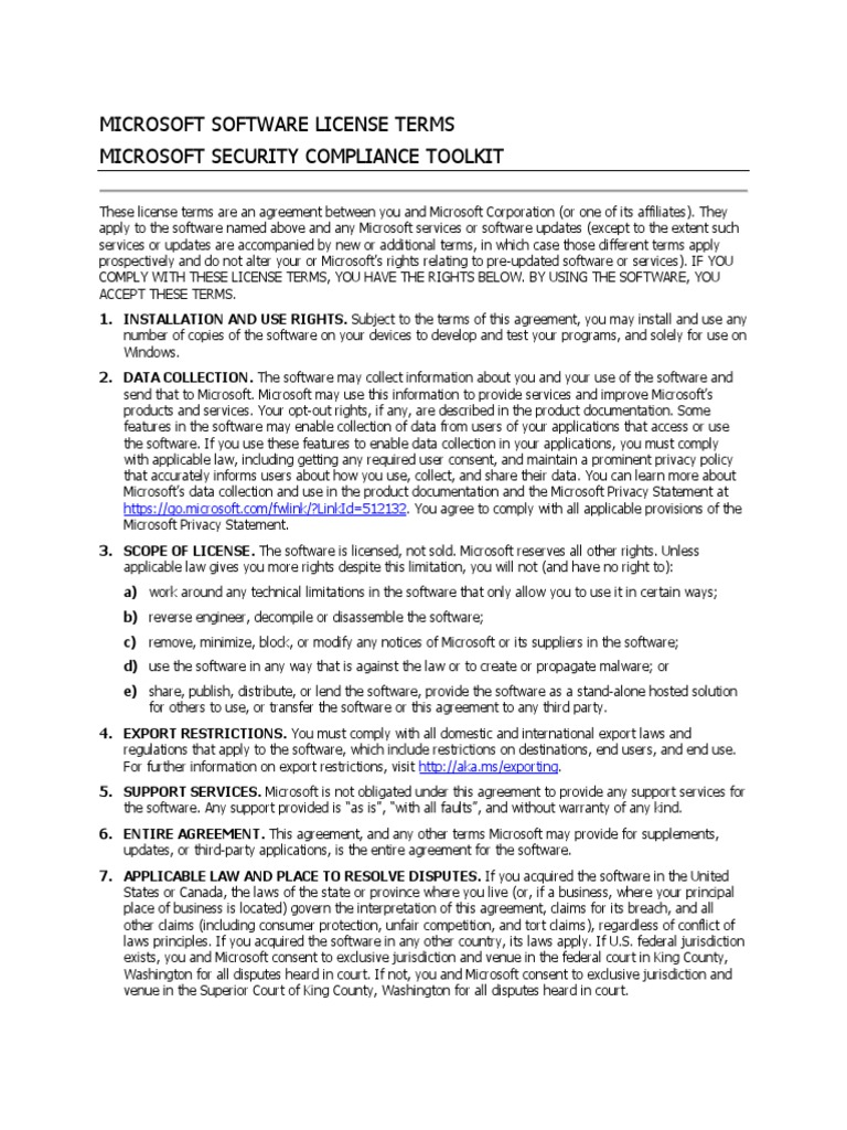 Microsoft Security Compliance Toolkit - Standalone Use Terms | PDF ...