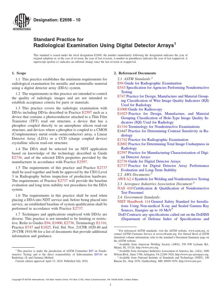 ASTM E2698-10 Radiografia Digital DDA | PDF | Radiography ...