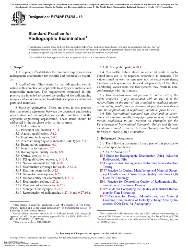 ASTM E1742 2018 Radiografía Standart | PDF | Nondestructive Testing ...