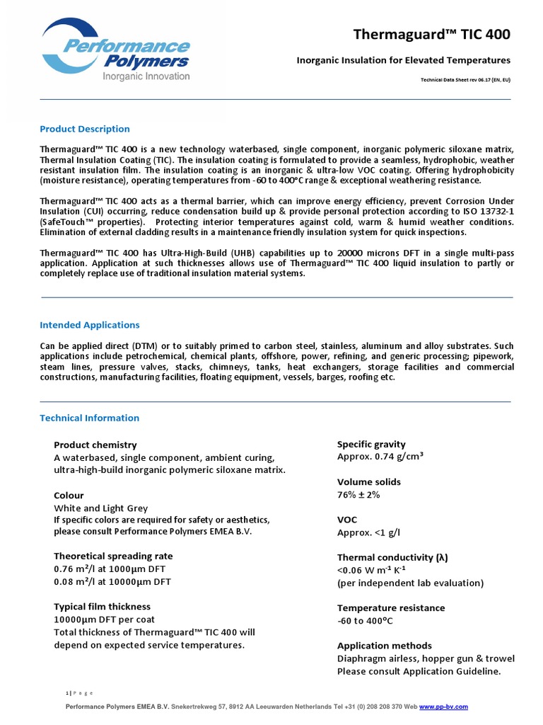 Thermaguard TIC 400 TDS | PDF | Thermal Insulation | Steel