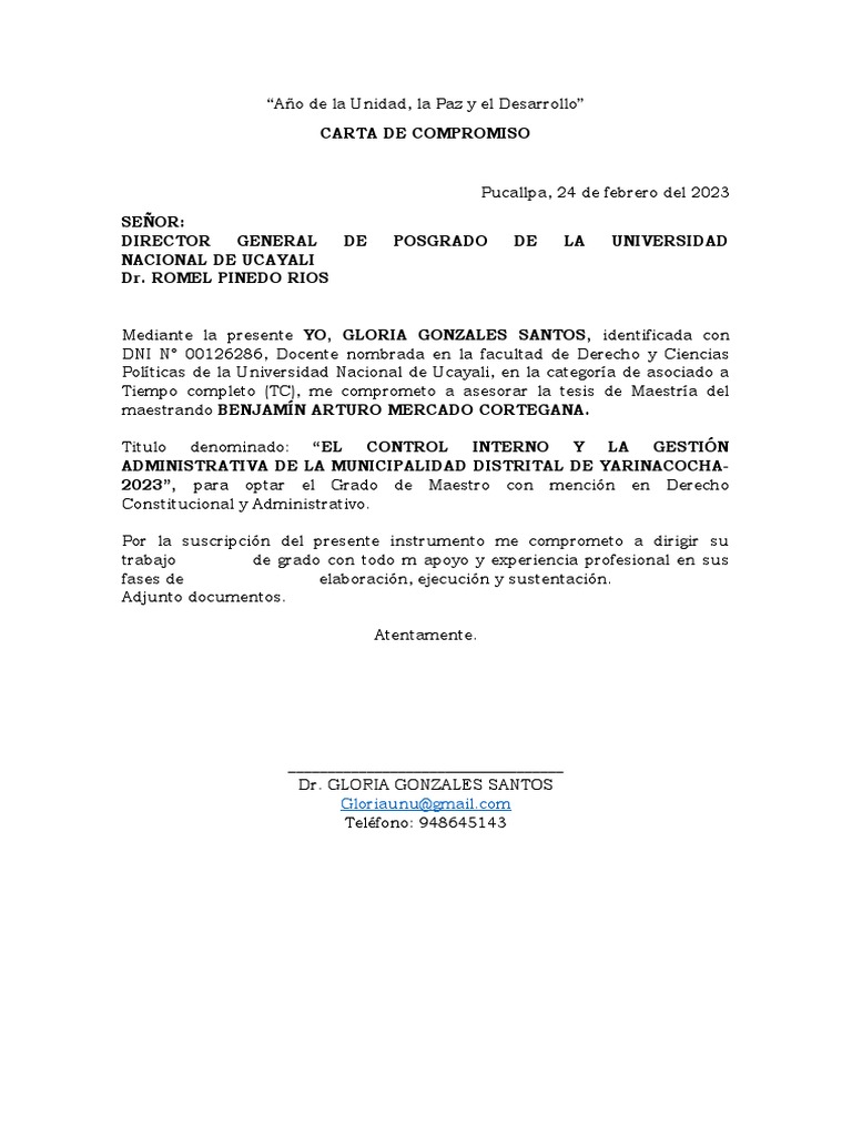 Carta de Compromiso Benjamin Mercado | PDF