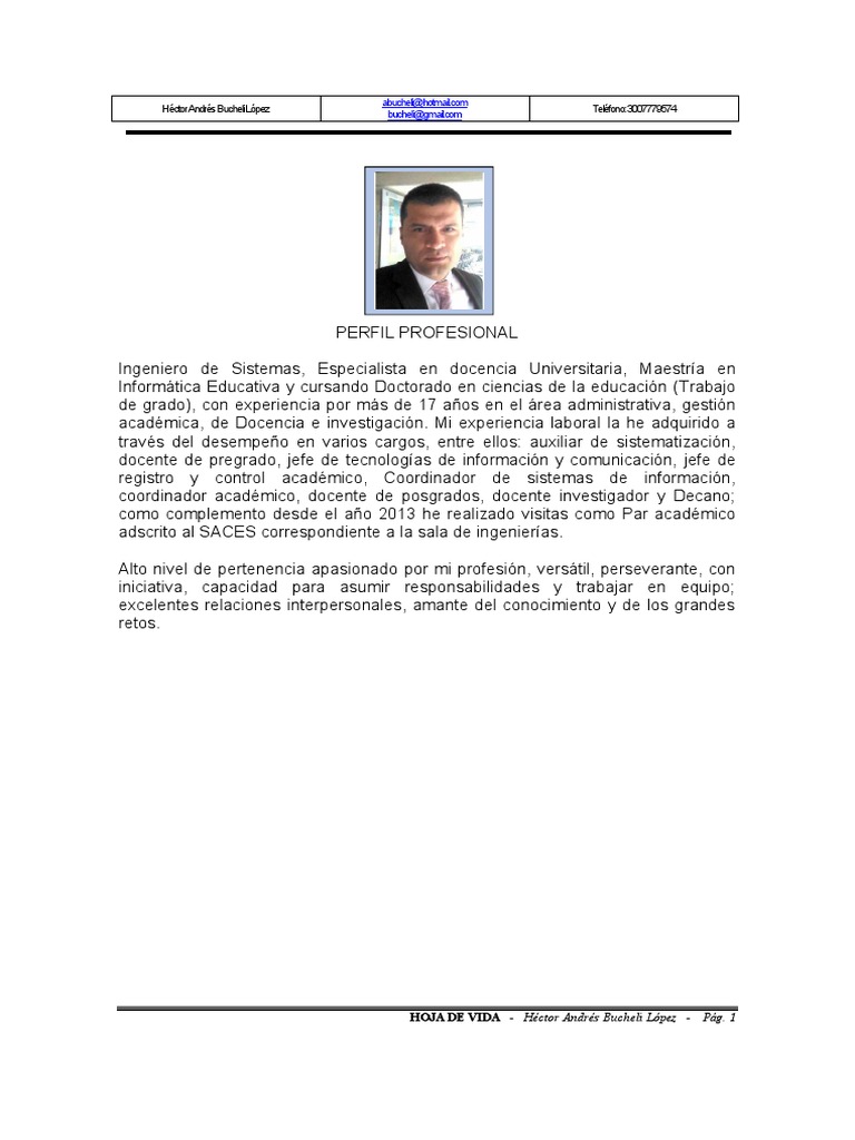 Hoja de Vida de Héctor Andrés Bucheli | PDF | Maestros | Universidad