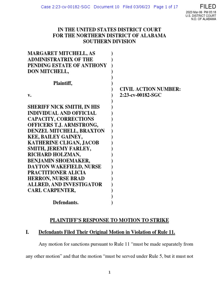 Attorney's For The Mother of Anthony "Tony" Mitchell Respond To Motion ...