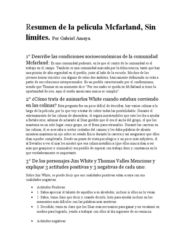Resumen de La Película Mcfarland | PDF