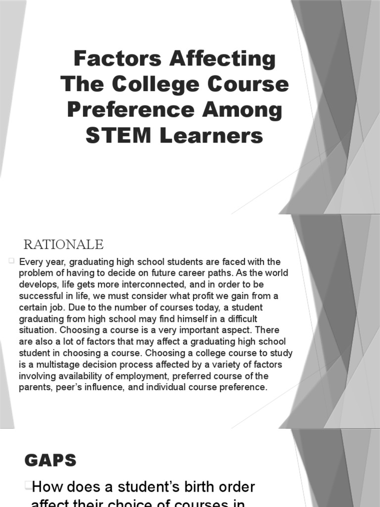 Factors Affecting The College Course Preference Among STEM 1 3 | PDF