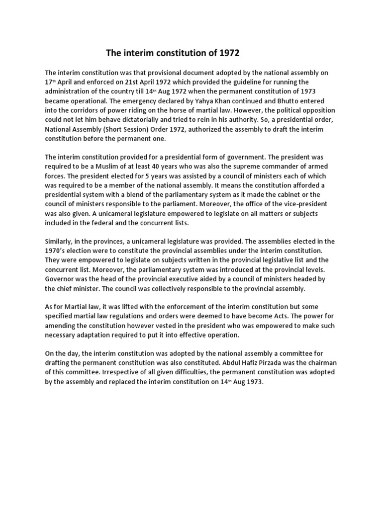 Interim Constitution 1972 | PDF | Social Institutions | Political Science