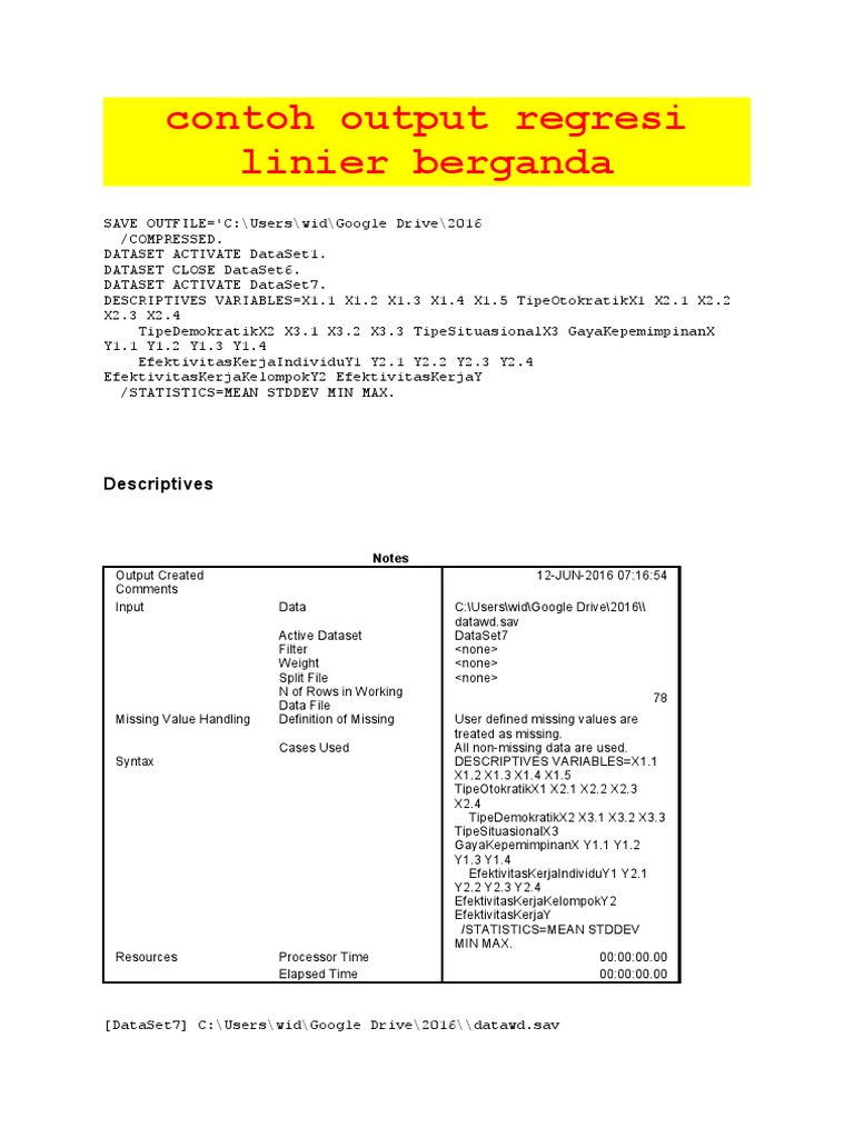 contoh output regresi linier berganda | PDF | Statistics | Computing