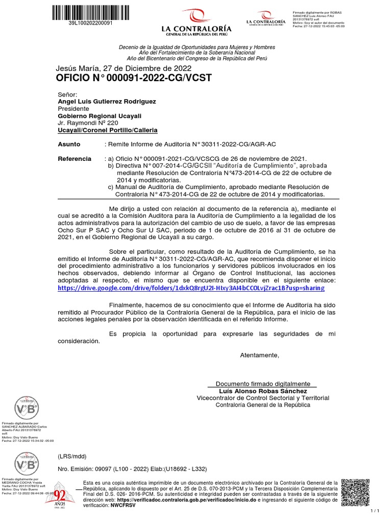 Oficio-000091-2022-Vcst (Goreu) PDF | Descargar gratis PDF | Auditoría ...