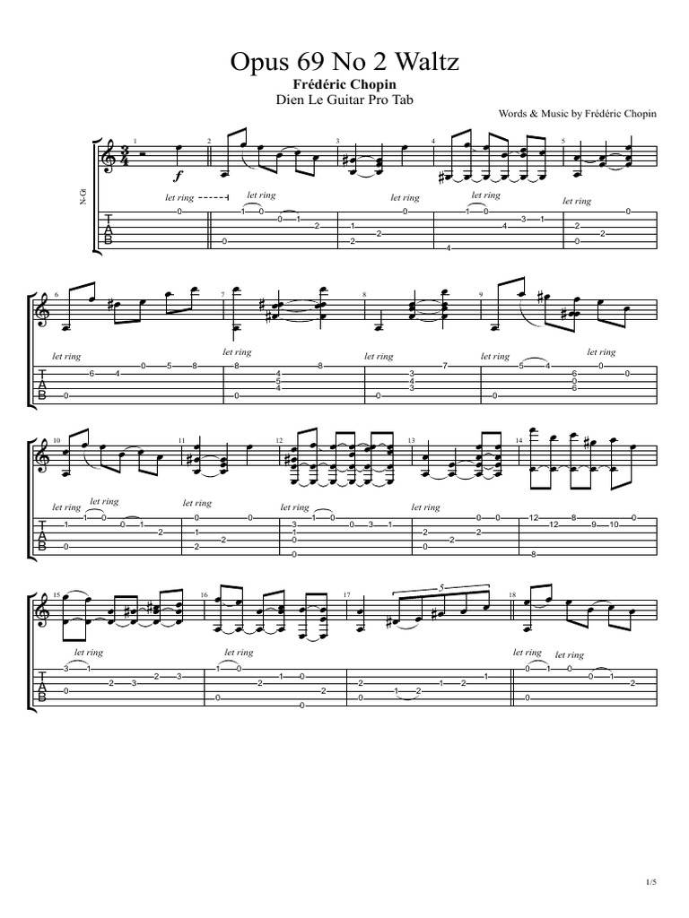 Frédéric Chopin - Opus 69 No 2 Waltz - Guitar Tabs | PDF | Waltzes ...