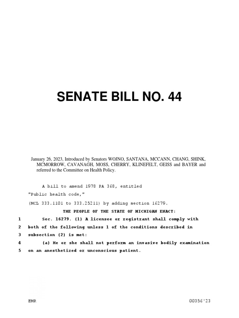 Michigan Senate Bill 0044 (2023) | PDF | Government | Health Care