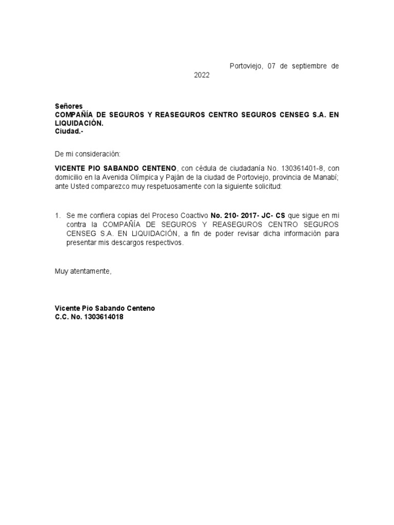 Solicitud - Vicente Sabando - Coop. Unión | PDF | Derecho