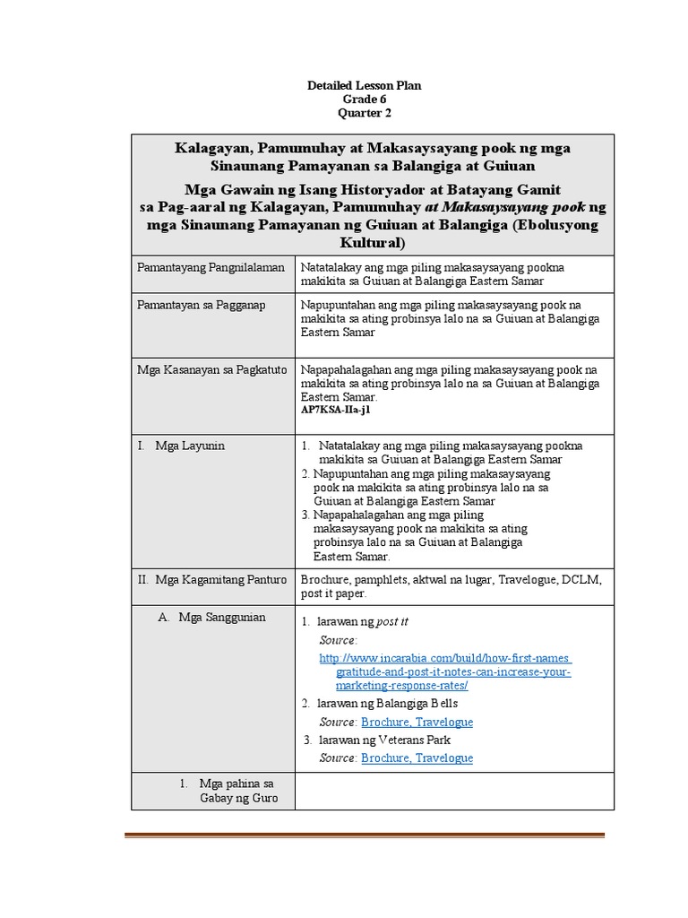 Detailed Lesson Plan Grade 6 Quarter 2: Source | PDF