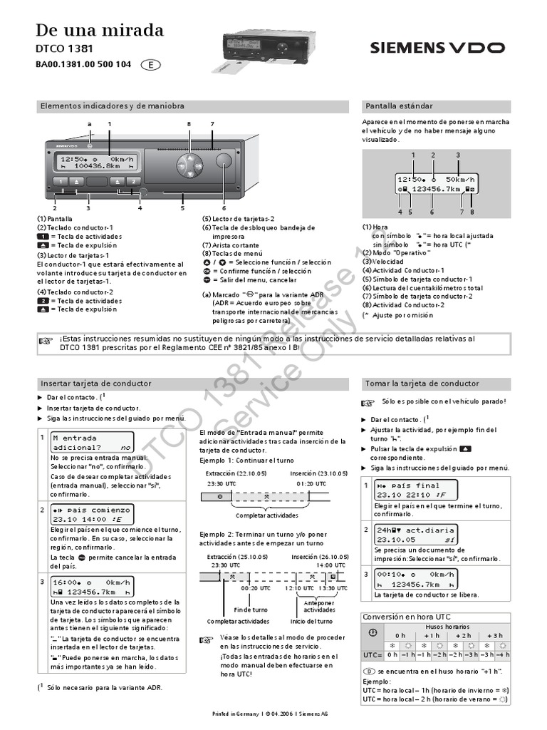Manual Usuario Siemens Vdo Guia Rapida DTCO 1381 | PDF