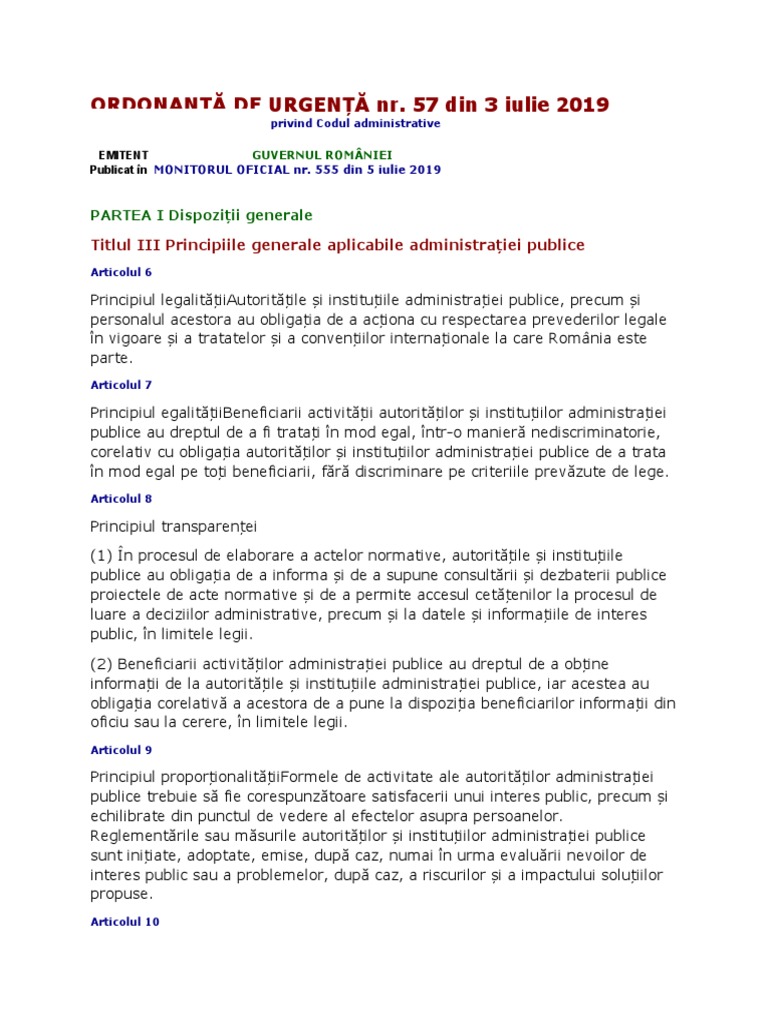 OUG Nr. 57 Din 2019 Codul Administrativ | PDF