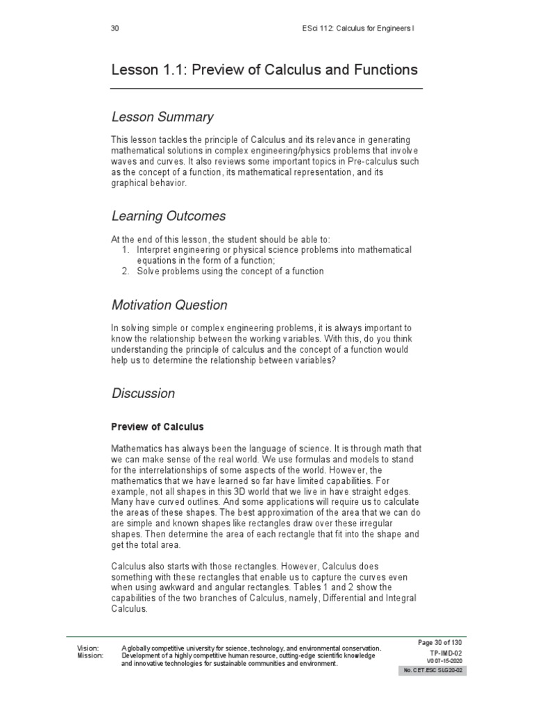 Lesson 111 Preview Of Calculus And Functions Pdf Function Mathematics Variable 9606