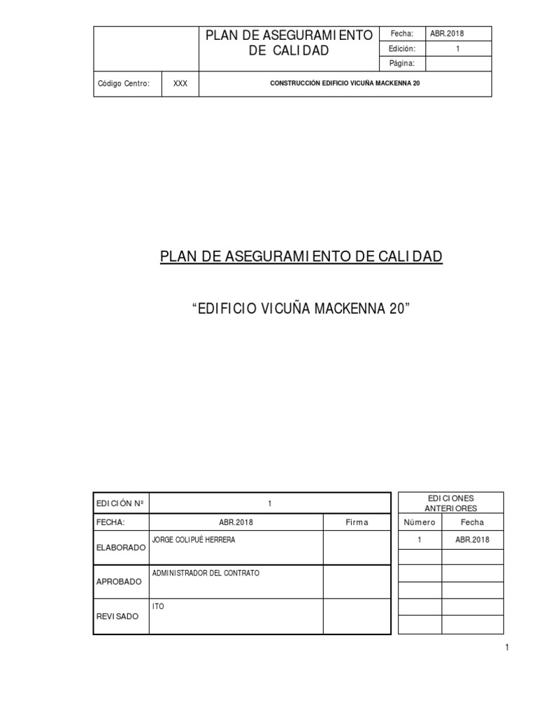 Plan Aseguramiento Calidad VM20 | PDF | Calidad (comercial) | Seguridad y salud ocupacional