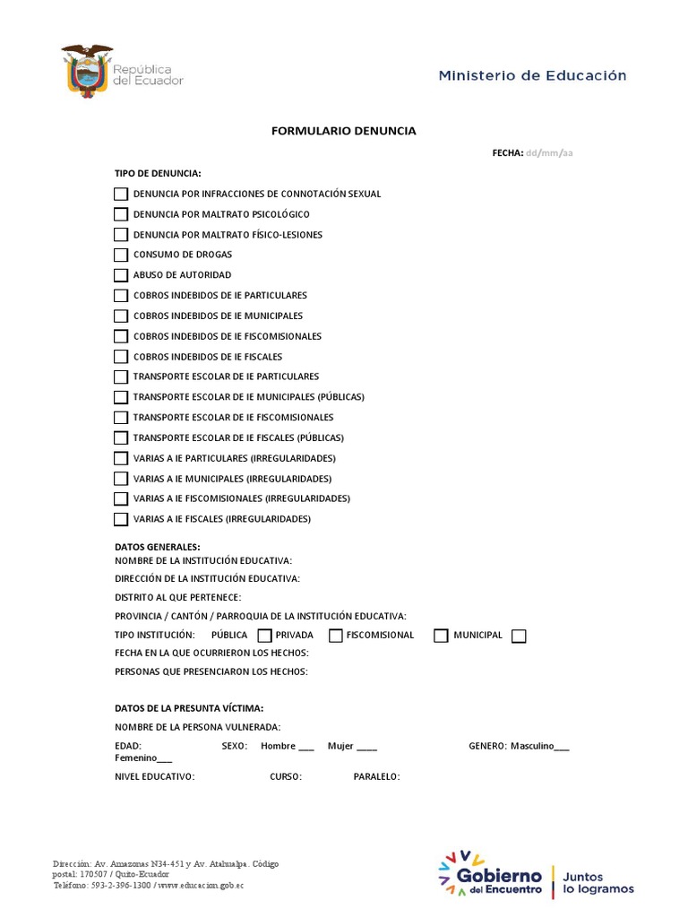 Formato-Denuncias | PDF | Mala conducta | Violencia