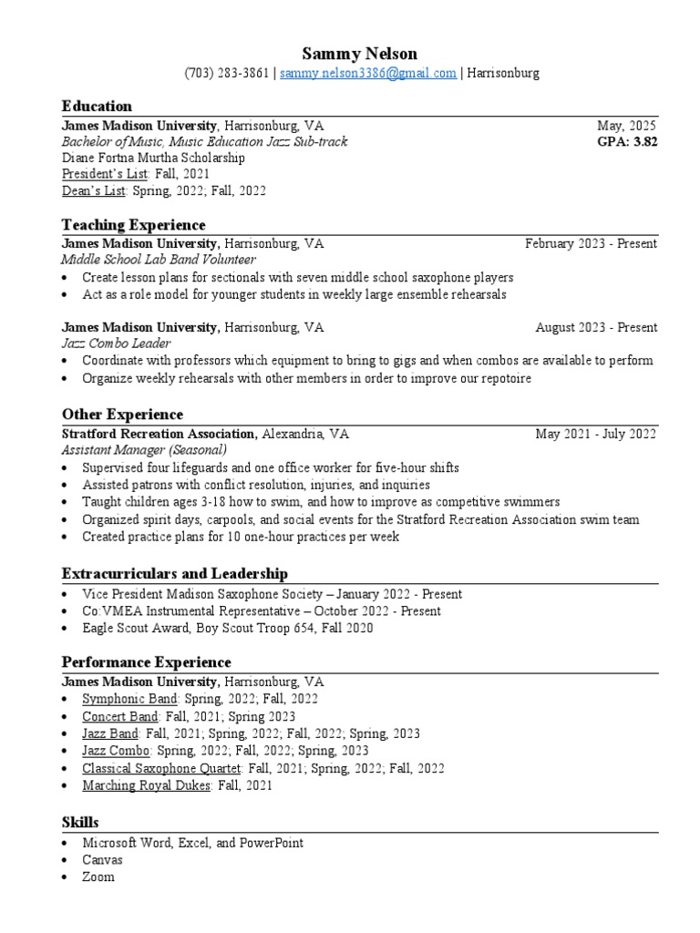Sammy Nelson Resume | PDF
