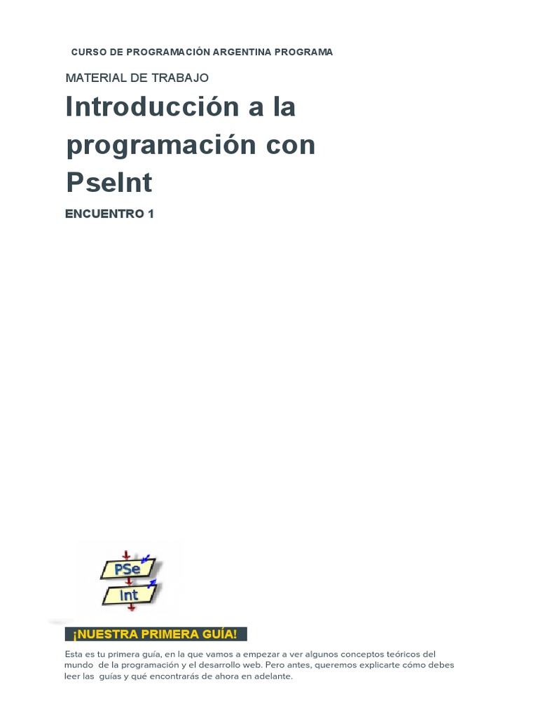 Guía 1 - PSeInt Intro - Encuentro 2 - Teoría | PDF | Algoritmos | Lenguaje de programación