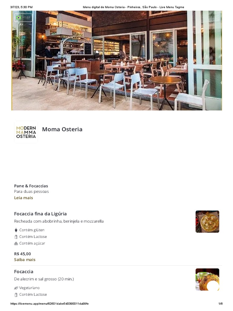 Menu Digital de Moma Osteria - Pinheiros, São Paulo - Live Menu Tagme ...