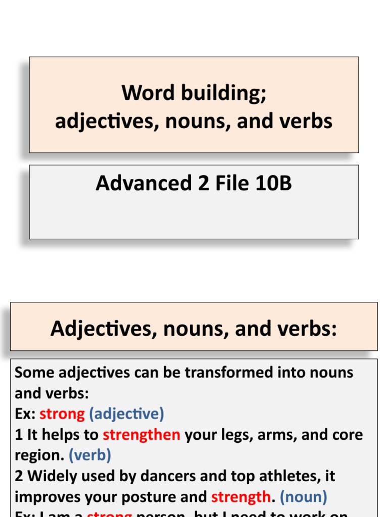 Word Build Adj Nouns Verbs Adv2 10A | PDF | Adjective | Languages