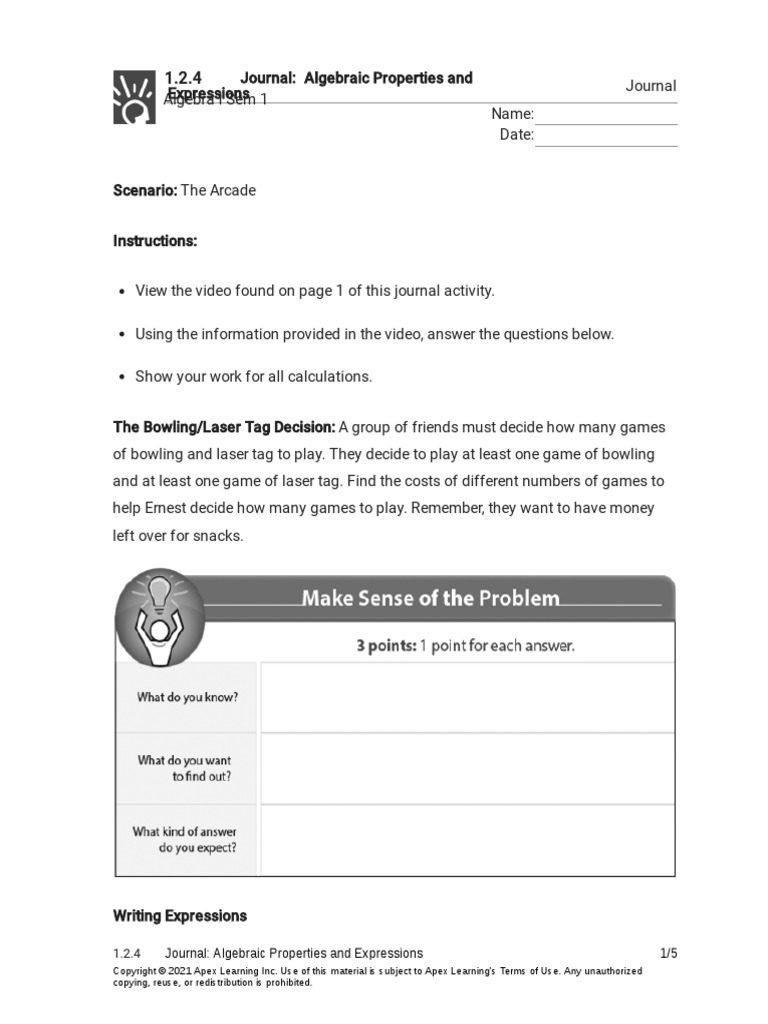 Algebra 1 - 1.2.4 Journal PDF | PDF | Copyright | Intellectual Works