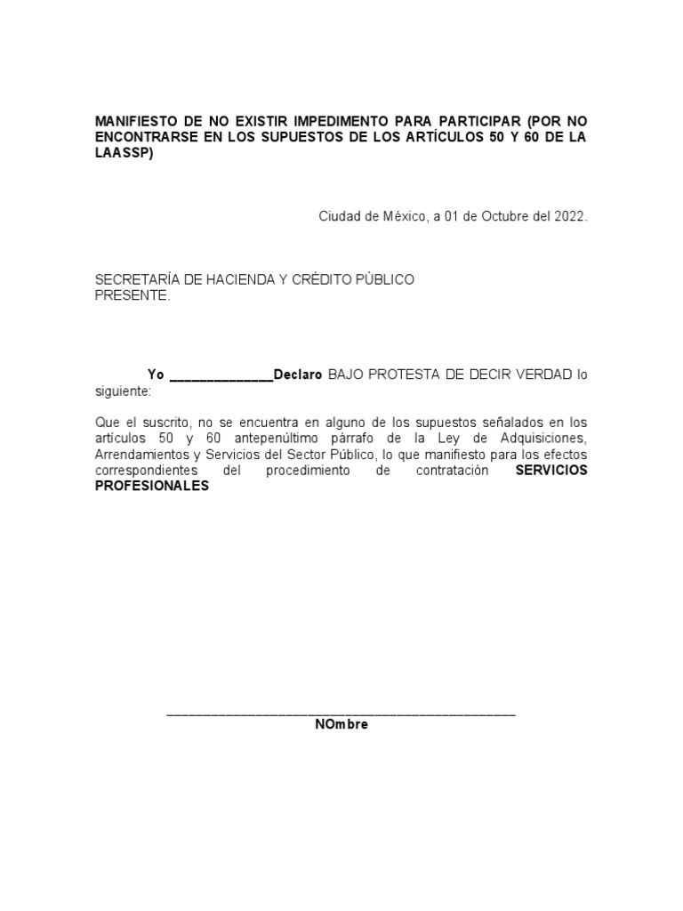 Manifiesto 50 y 60 Ley de Adquisiciones | PDF