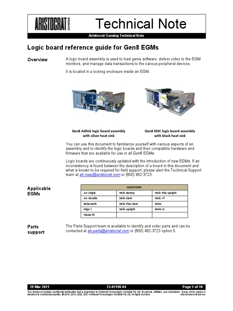Logic Board Reference Guide For GEN8 EGMs, 23-01198-04 | PDF ...
