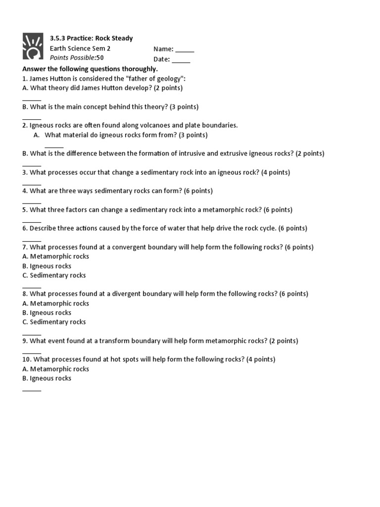 Earth Science Rock Cycle Quiz | PDF