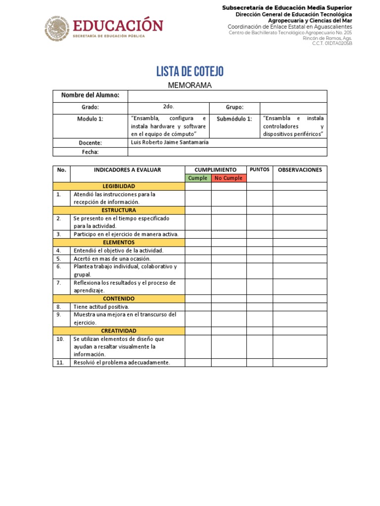 Lista de Cotejo para Ensamblaje de Hardware | PDF