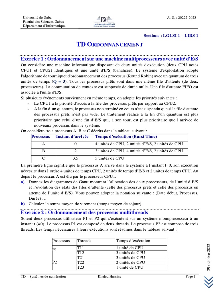 Ordonnancement des processus sur multiprocesseurs | PDF | Entrée/Sortie | Ordonnancement dans ...