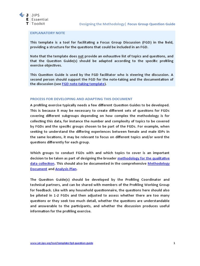 Focus Group Question Guide Phase3 JET | PDF | Focus Group | Methodology