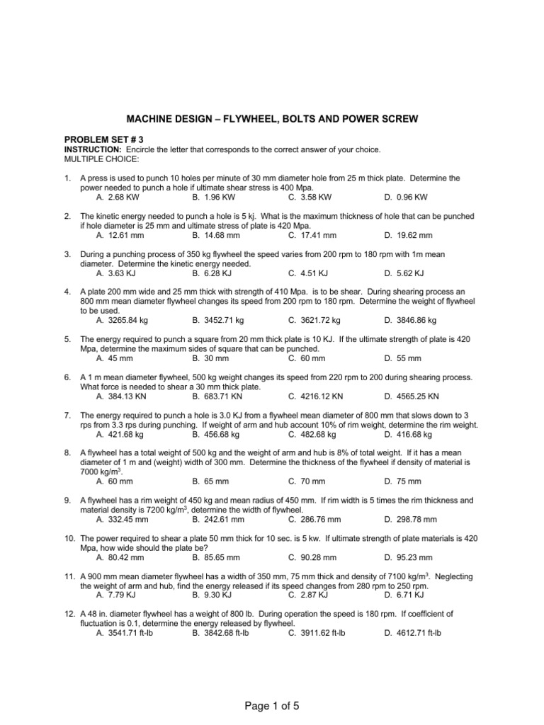 Problem Set MD Day 3 | PDF | Screw | Horsepower